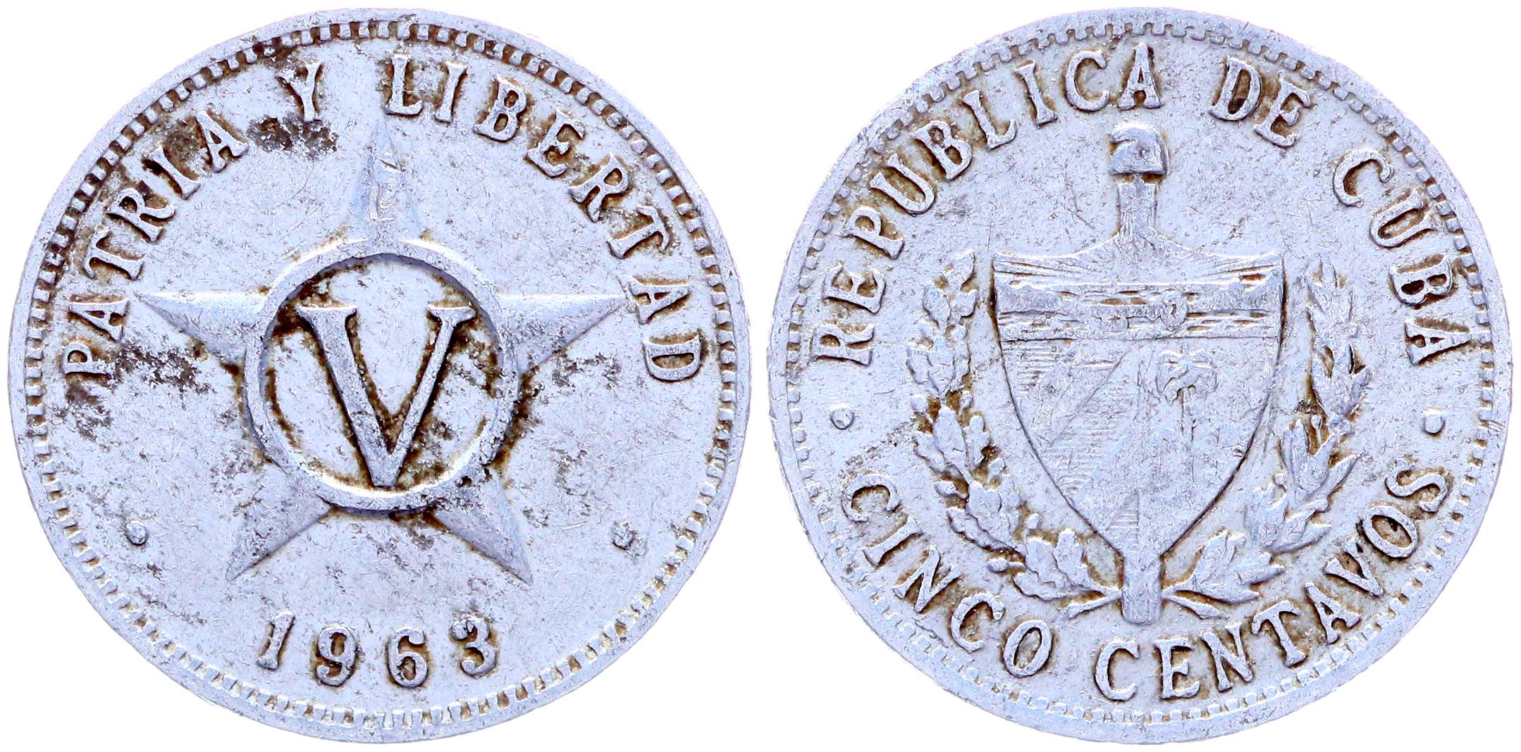 Купить монету Куба 5 Сентаво 1963 год XF KM# 34 Звезда за 108р.